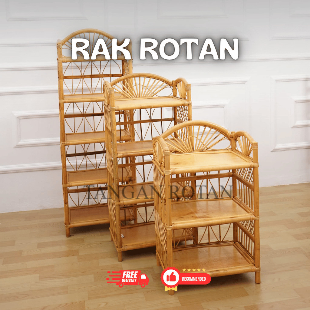 Jual Rak Rotan Alami Susun 3 & 4 – Desain Cantik Motif Kipas, Tahan ...