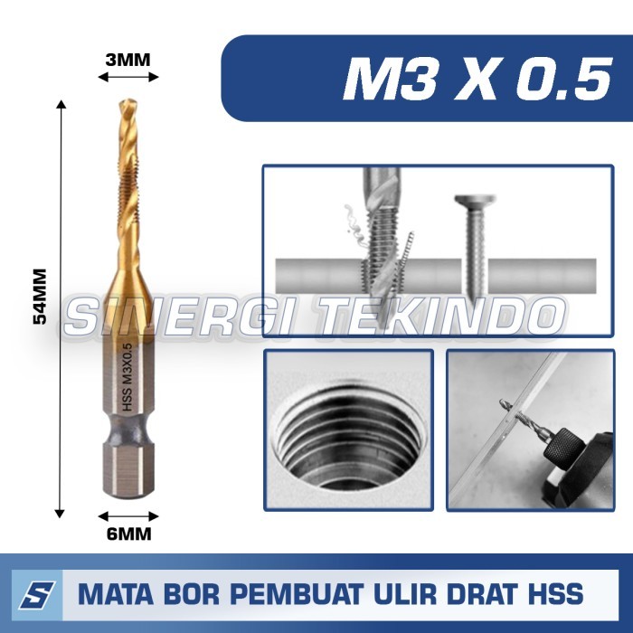 Jual Mata Bor Pembuat Ulir Drat Mur Baut M3 x 0.5 3mm Hand Tap Drill ...
