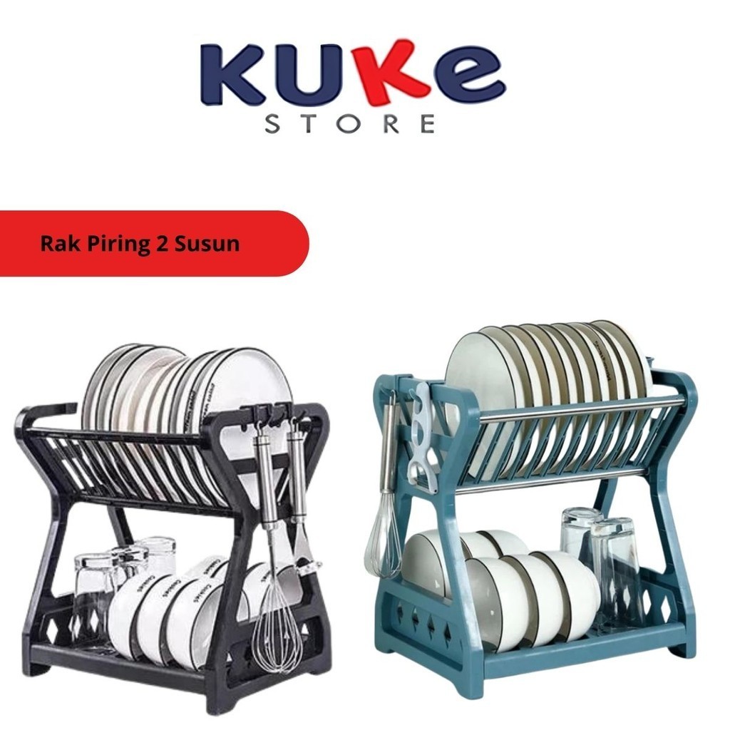 Jual KUKE Rak Piring Plastik 2 Susun / Dish Drying Rack / Tempat ...