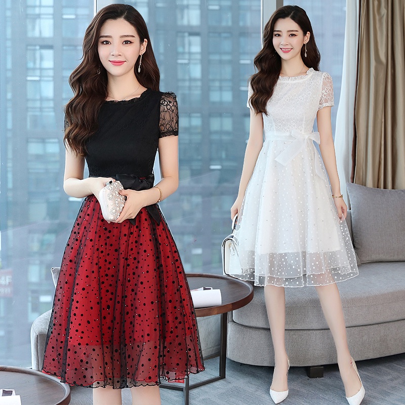 Jual FANMU Gaun sifon pinggang gaya Korea baru 2025/gaun renda putih ...