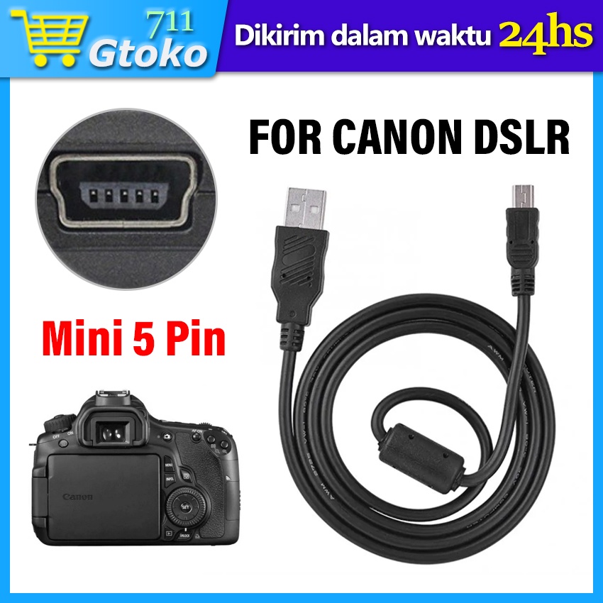 Jual Kabel Data USB Kamera Canon Charger Cable Mini 5 Pin Panjang 1.5 ...