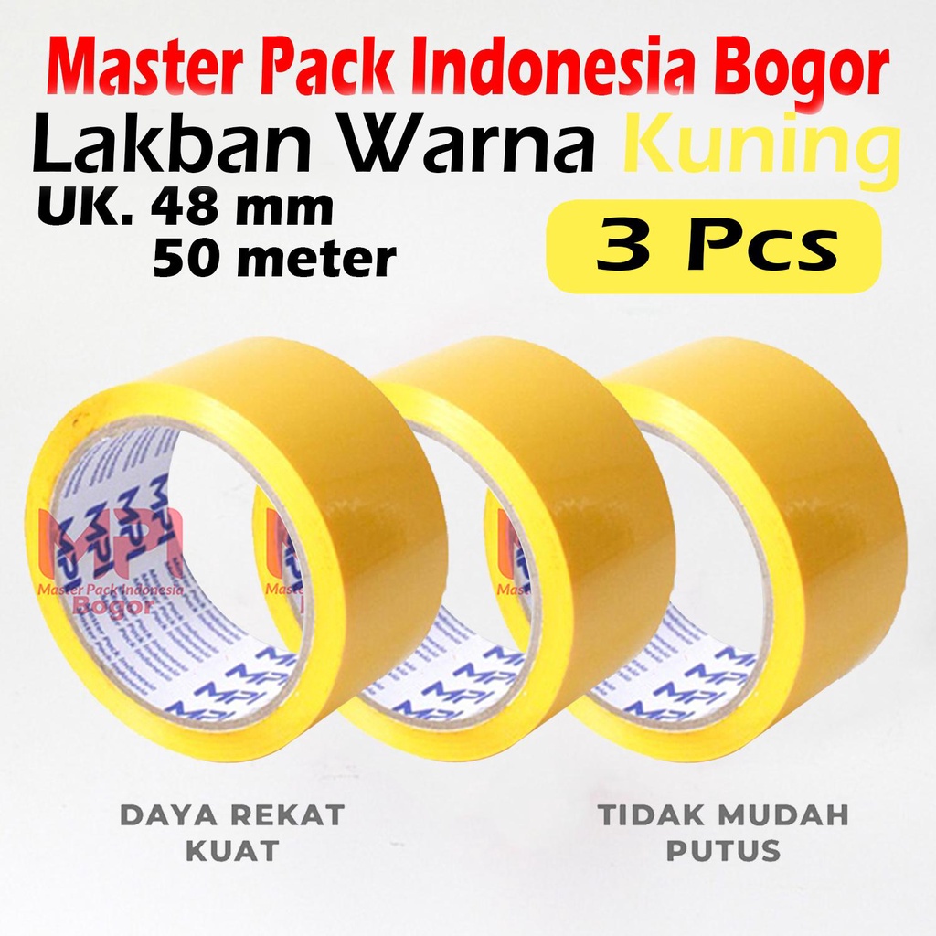 Jual 3 PCS - Lakban Warna Kuning 48 mm x 50 Meter - Lakban Warna Master ...