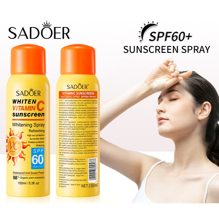 Jual SADOER SPF60+Spray Sunscreen Semprotan Tabir Surya Vitamin C Pemutih dan Tabir Surya 2in1 ...