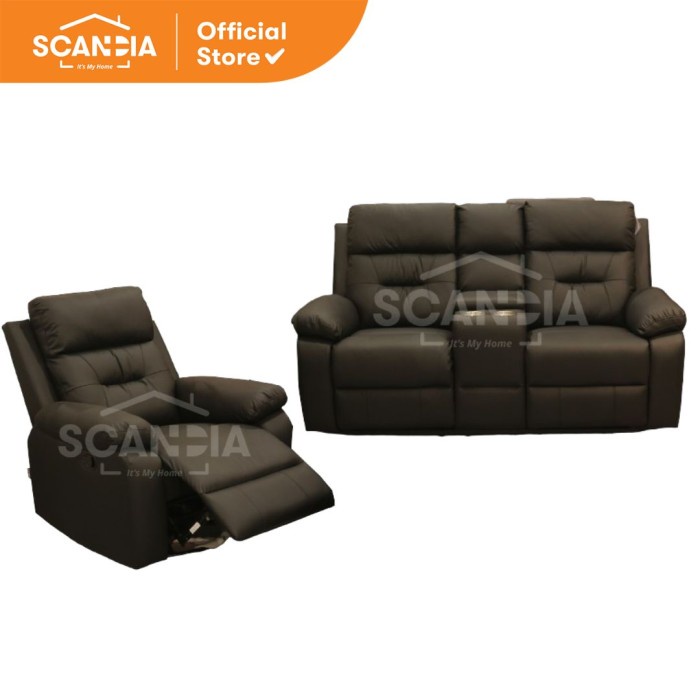 Jual SCANDIA Recliner Set Trondsen 1 + 2 Seat w/ Console Sofa Black ...