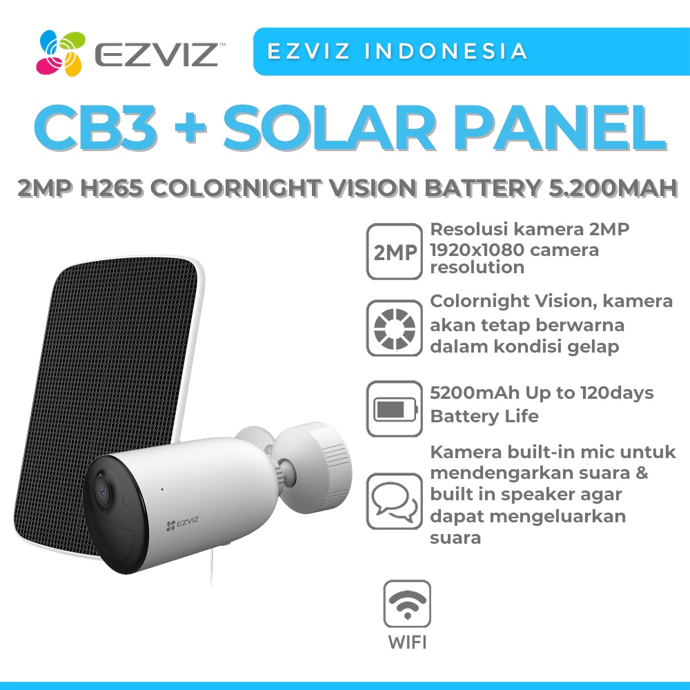 Jual EZVIZ CB3 + SOLAR PANEL 2MP H265 COLORNIGHT VISION BATTERY 5 ...