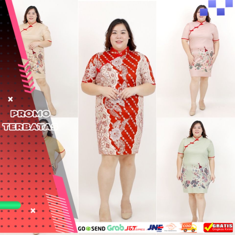 Jual Baju Dress Batik Oriental Wanita Cheongsam Jumbo Big Size 32 Ld
