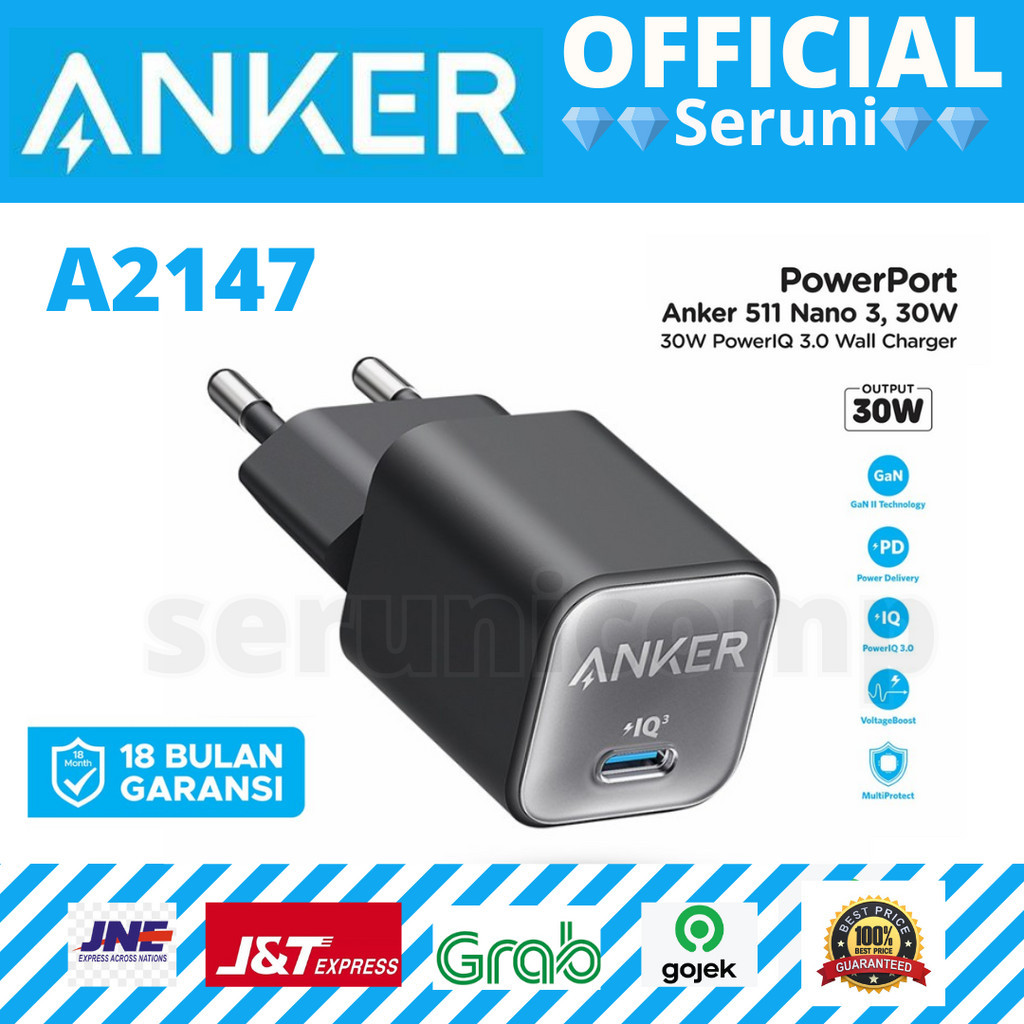 Jual adaptor A2147 Wall Charger Anker 511 Super Fast Charging Nano III ...