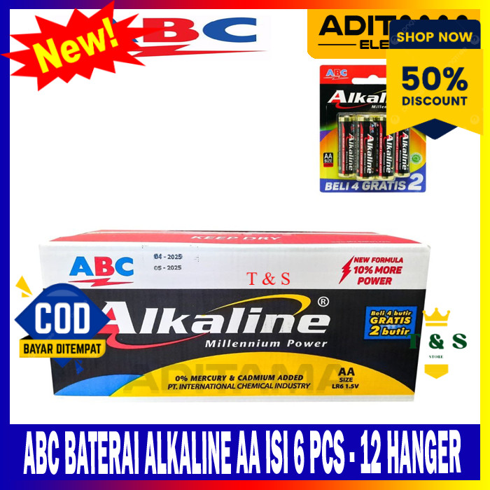 Jual HARGA 1 BOX BATERAI ABC ALKALINE AA A2- 6Pcs ISI 12 HANGER ( 72 ...