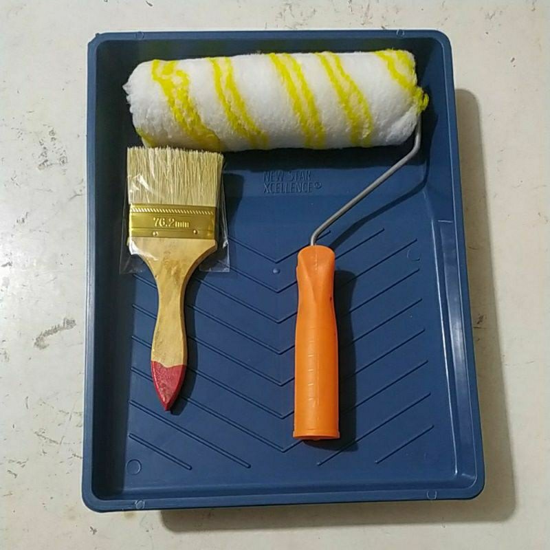 Jual Bak cat paket ekonomis 3 in 1. bak cat + kuas rol + kuas 3 inc ...