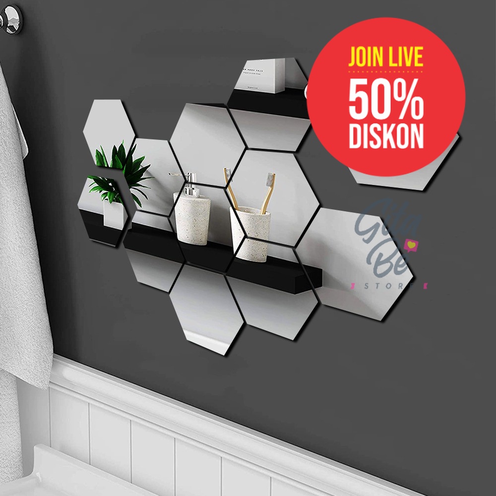 Jual [LIVE NOW] Stiker Cermin Dinding Anti Pecah Segi Enam Tempel ...