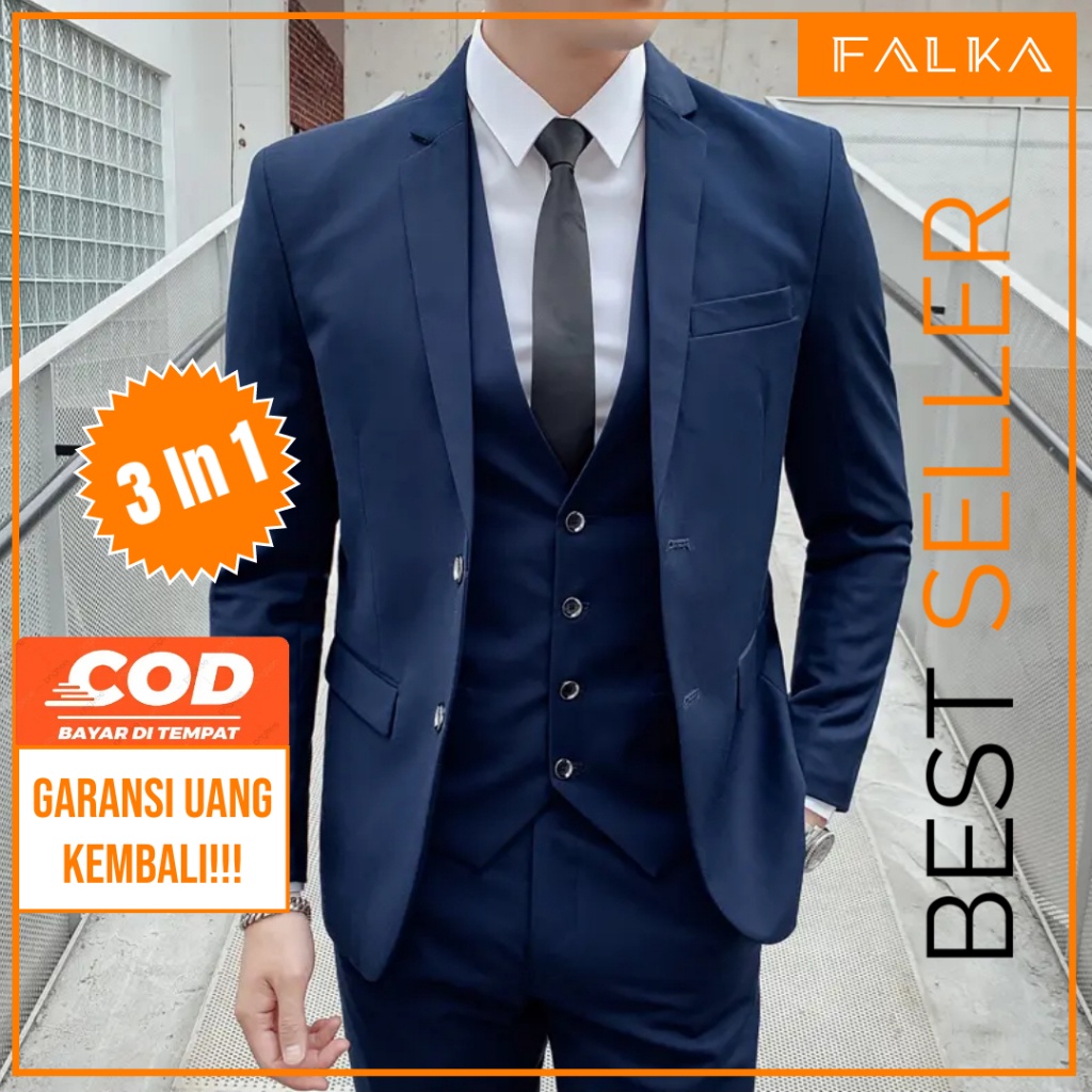 Jual 3 in 1 Setelan Jas Blazer Warna Navy Polos Setelan Jas Pria Rompi ...