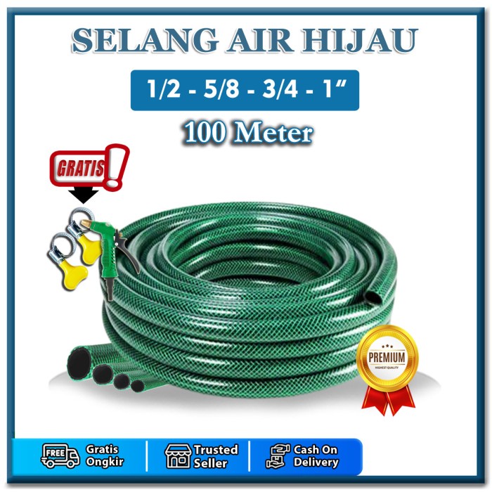 Jual SELANG AIR 1 ROL 100 METER BENANG HIJAU ANTI LUMUT 1/2 5/8 3/4 INCH TEBAL SELANG TAMAN ...