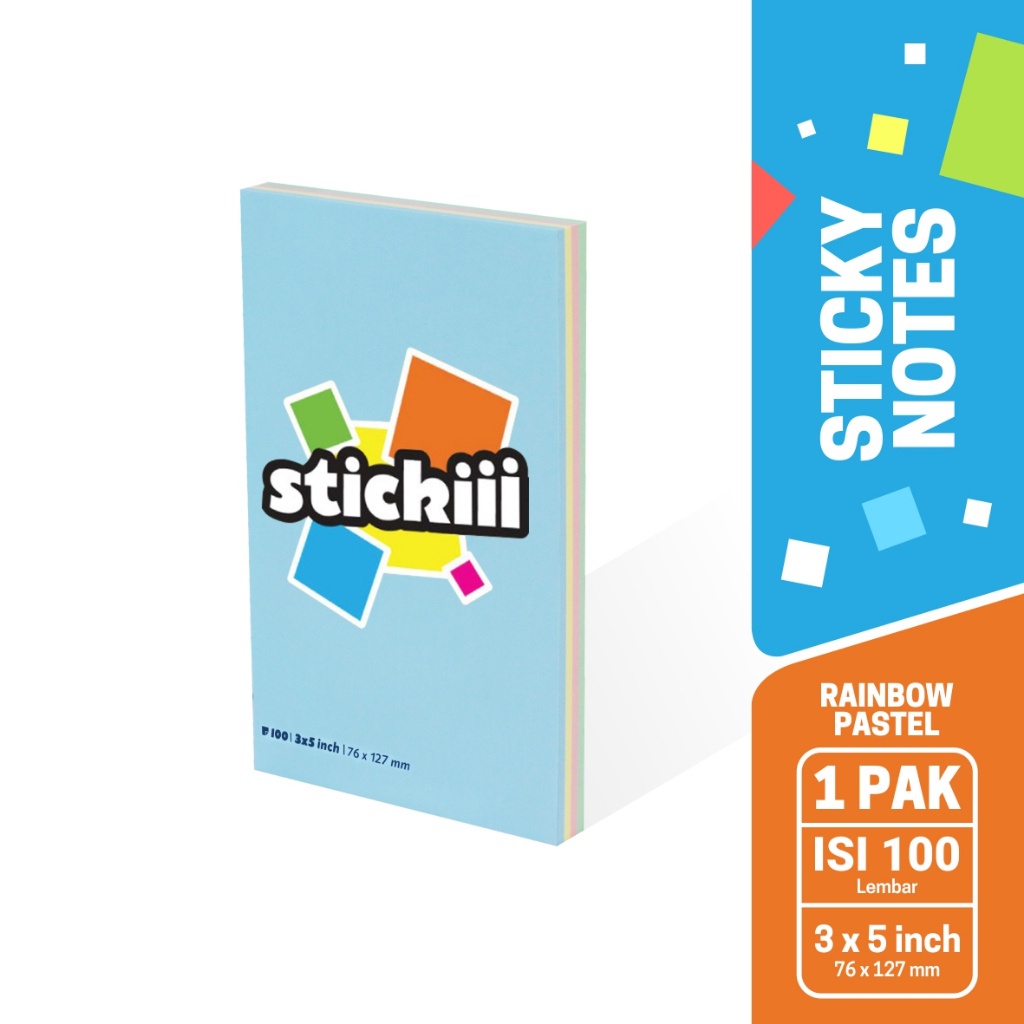 Jual [BMS Bekasi] Stickii Sticky Notes Rainbow Pastel Ukuran 3x5 inch ...