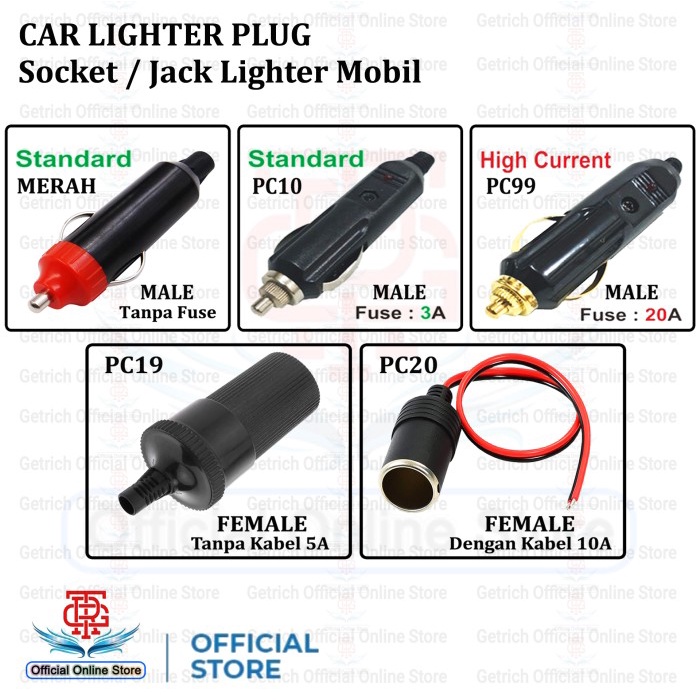 Jual Plug Jack Car Lighter Socket Soket Colokan Mobil Male Female 12V ...