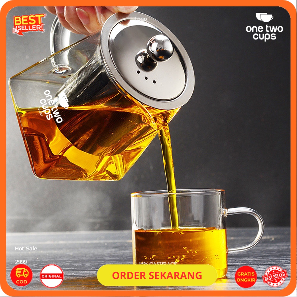 Jual One Two Cups Teko Kaca Cerek Penyaring dengan Baik Teh Pitcher Borosilikat dengan Saringan ...
