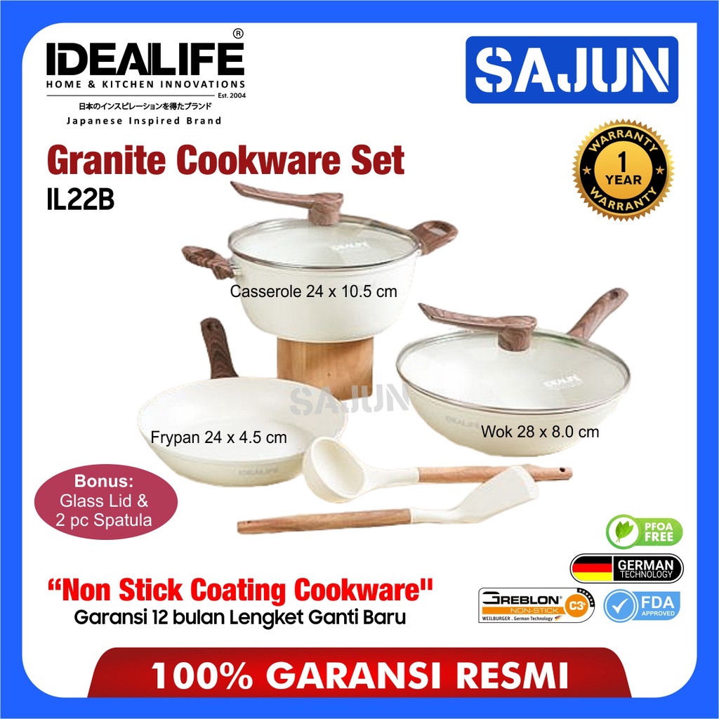 Jual IDEALIFE Granite Cookware Set IL22B Panci Masak Marble Set IL-22B ...