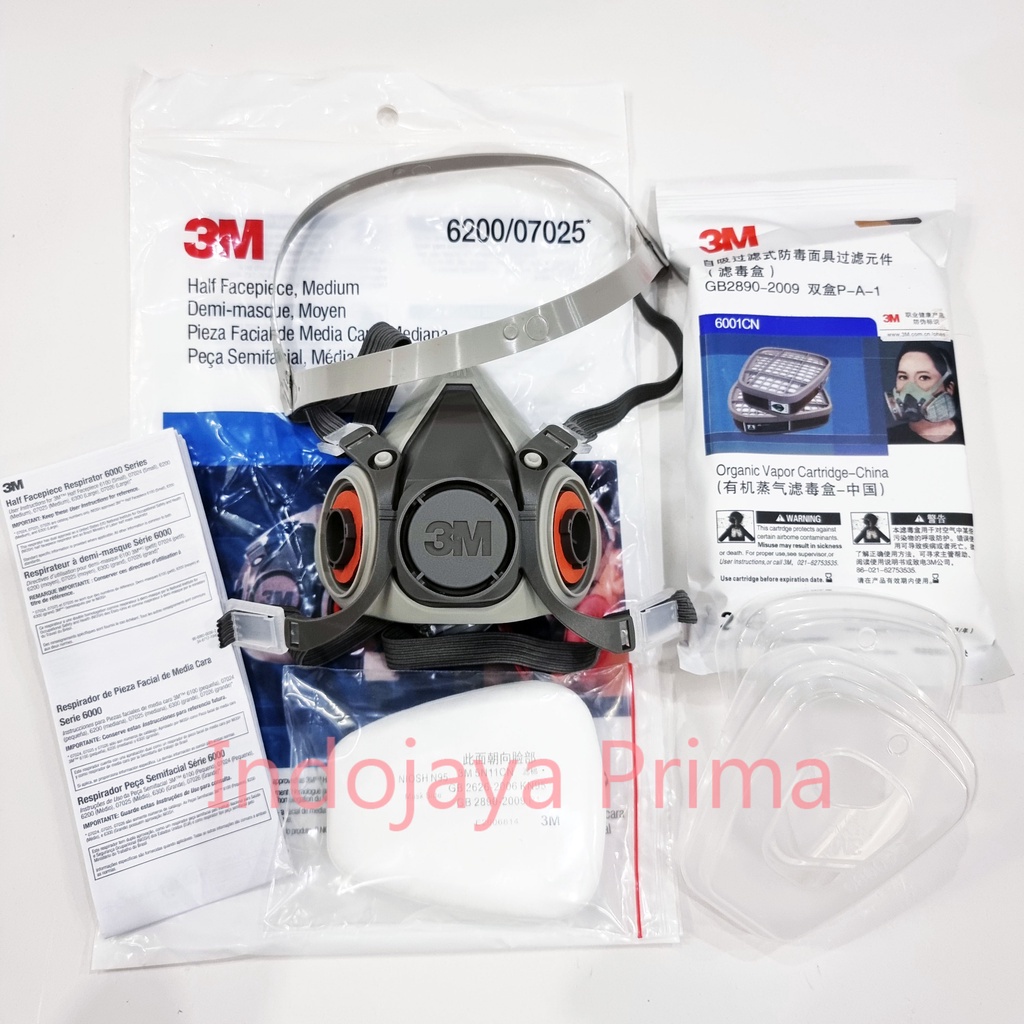 Jual YF33NX 3M 6200 Half Facepiece Respirator Half Gas Mask Medium Masker 7in SET | Shopee Indonesia