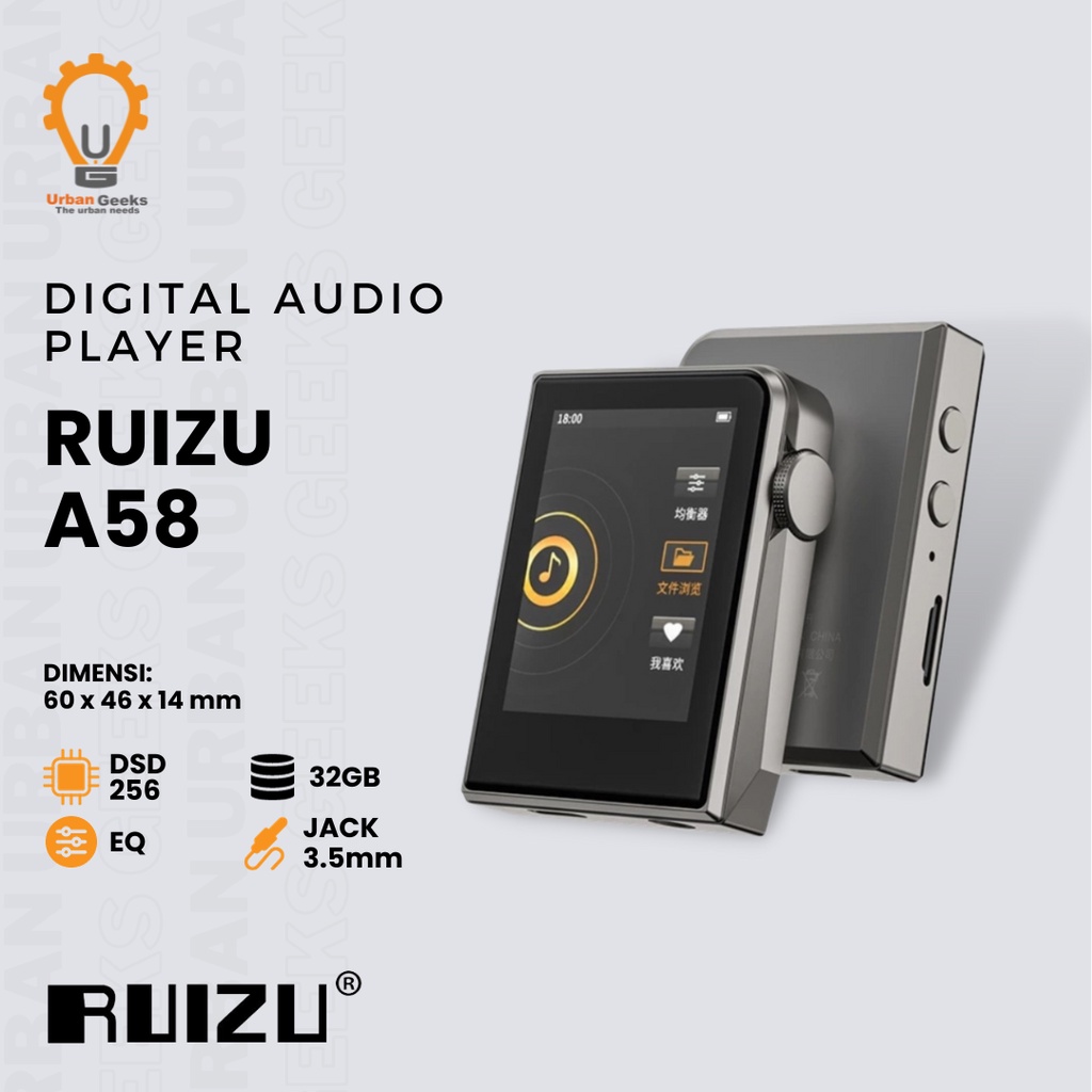 Jual RUIZU A58 DAP MP3 Player Digital Audio WMA FLAC E-Book 2 Inch 32GB ...