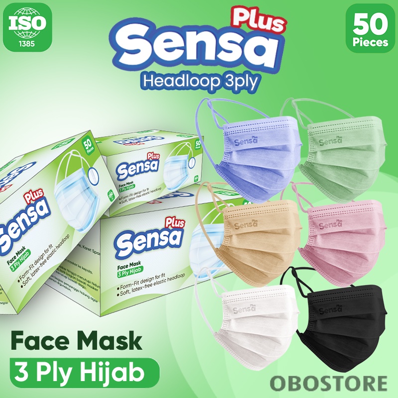 Jual Masker Hijab Sensa Plus 3ply Full Colour 50 pcs | Shopee Indonesia