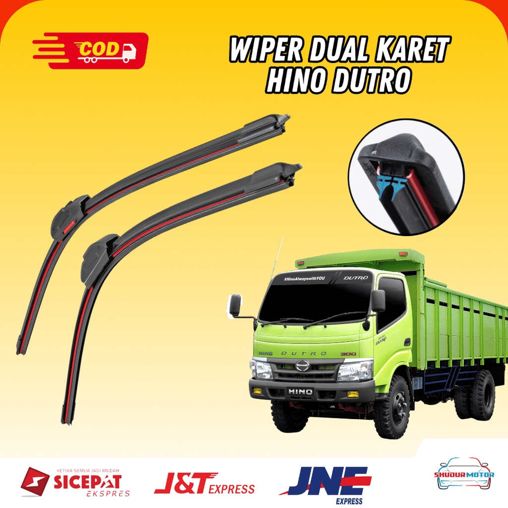 Jual Wiper Dual Blade - Hino Dutro - Wiper 2 Lapis Karet Frameless Model Karet Ganda Double ...