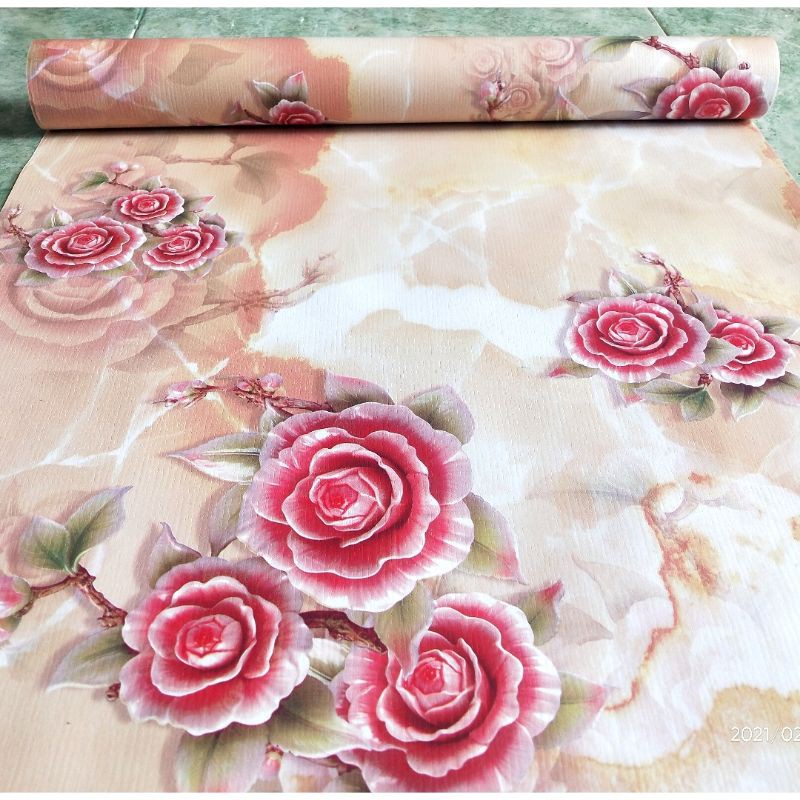 Jual Wallpaper Dinding Krem Putih Bunga Mawar Besar 10M X 45CM | Shopee ...