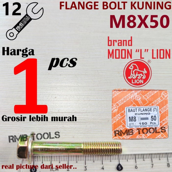 Jual M8x50 Baut Flange Bolt Kuning K12 Drat 1.25 M8 / Baut Topi Kuning ...