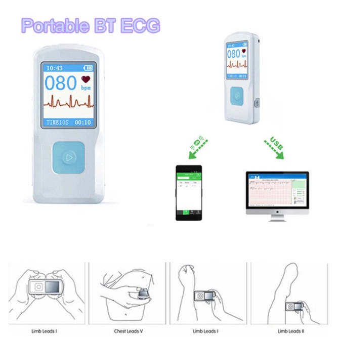 Jual Portable ECG EKG Machine Color Screen ECG Monitor Handheld Heart ...