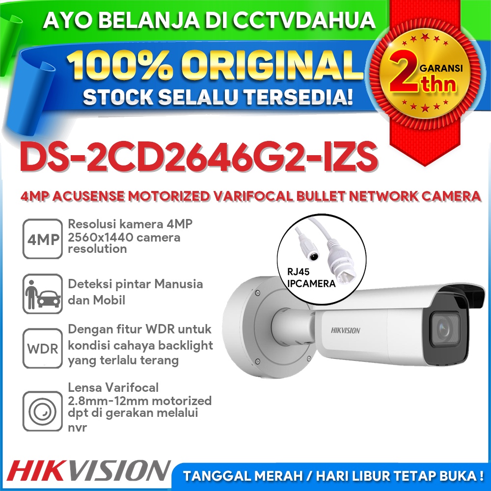 Jual HIKVISION DS-2CD2646G2-IZS 4MP ACUSENSE MOTORIZED VARIFOCAL IP CAMERA | Shopee Indonesia