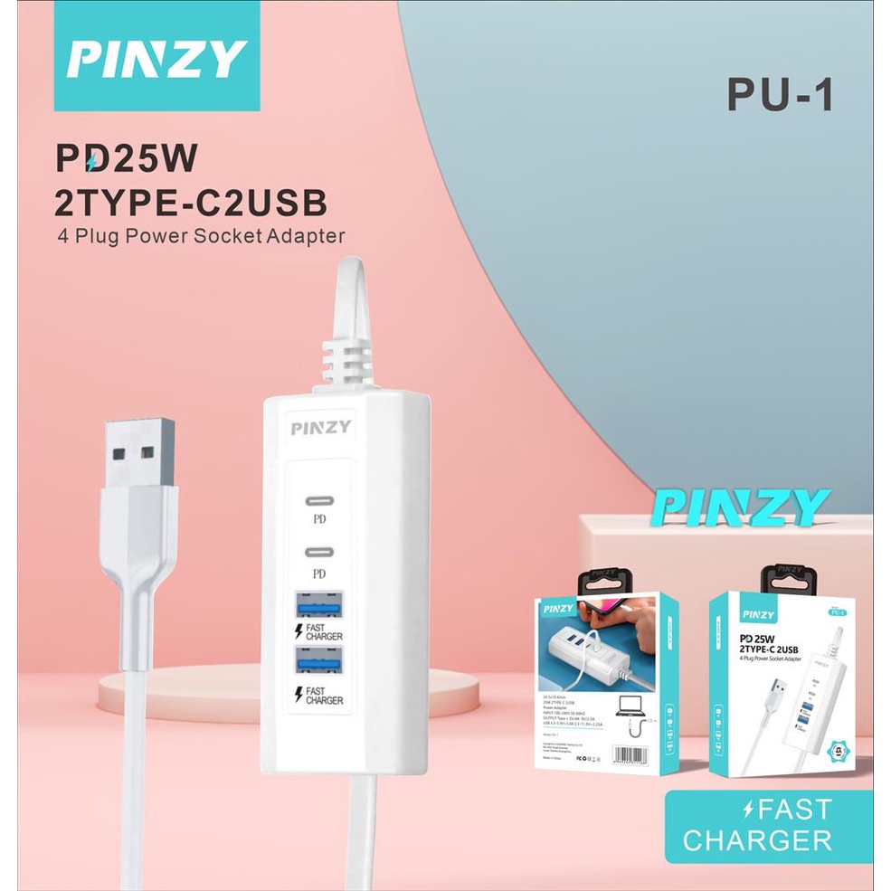 Jual PINZY Fast Charge 4 PORT USB HUB 2 PD + 2 USB 25W 4A 1.2 meter ...
