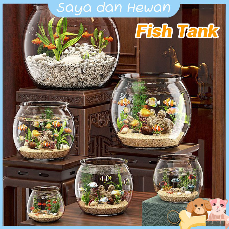 Jual 5 Size Estetik Pet Fish Bowl Aquarium Bulat Fish Bowl Toples ...