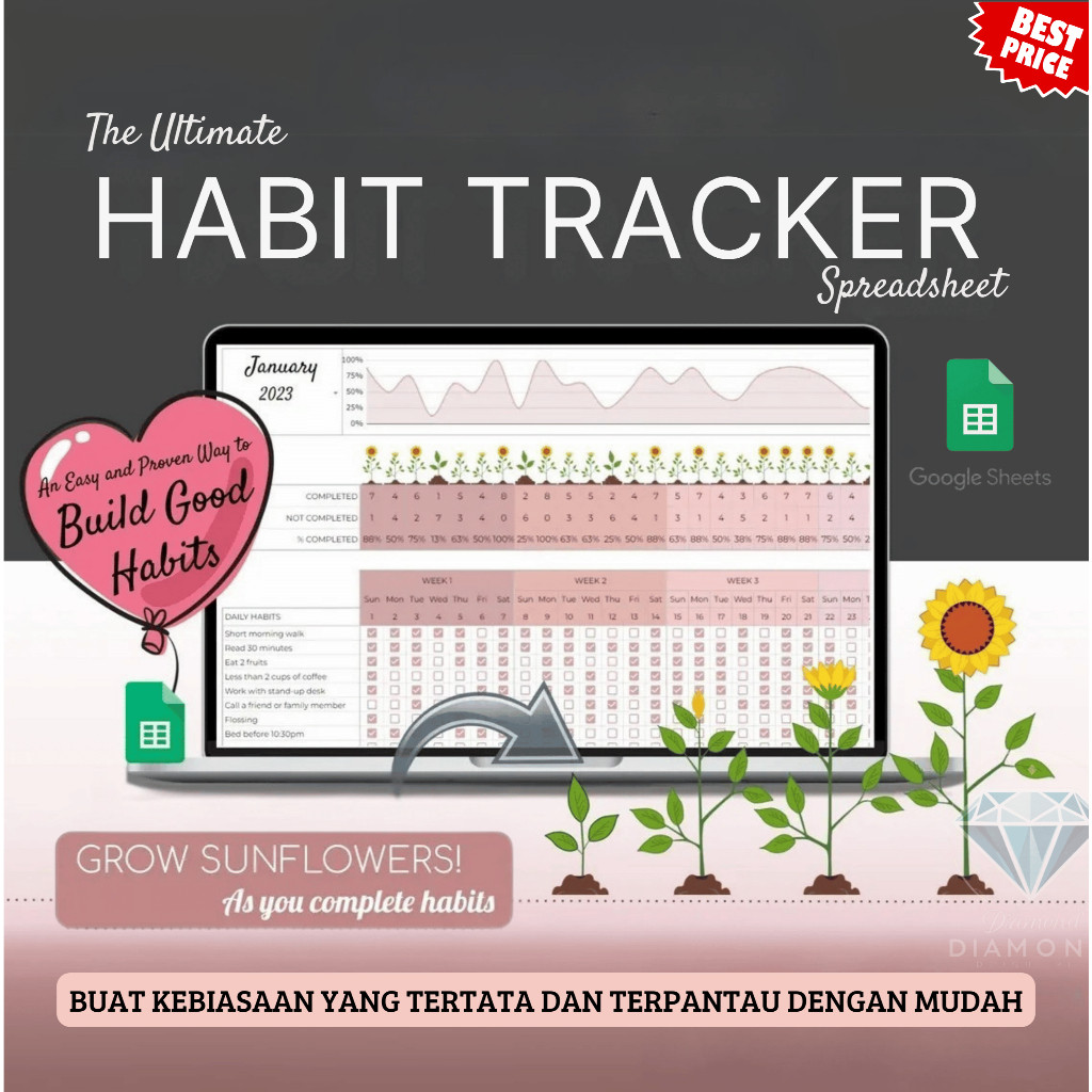 Jual 48 Habit Tracker Spreadsheet Google Sheets Daily Weekly