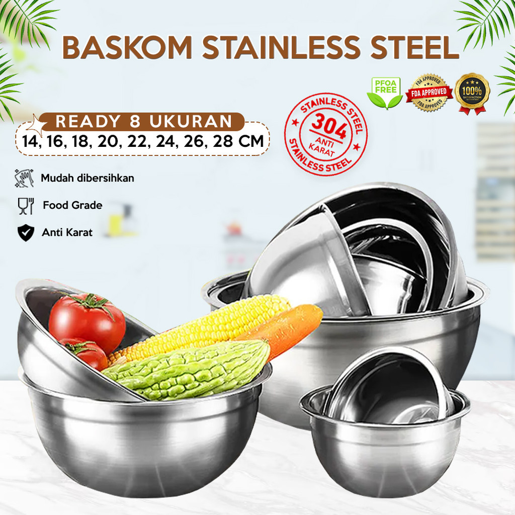 Jual Baskom Mangkok Stainless Steel ECERAN Ukuran 14 16 18 20 22 24 26 ...
