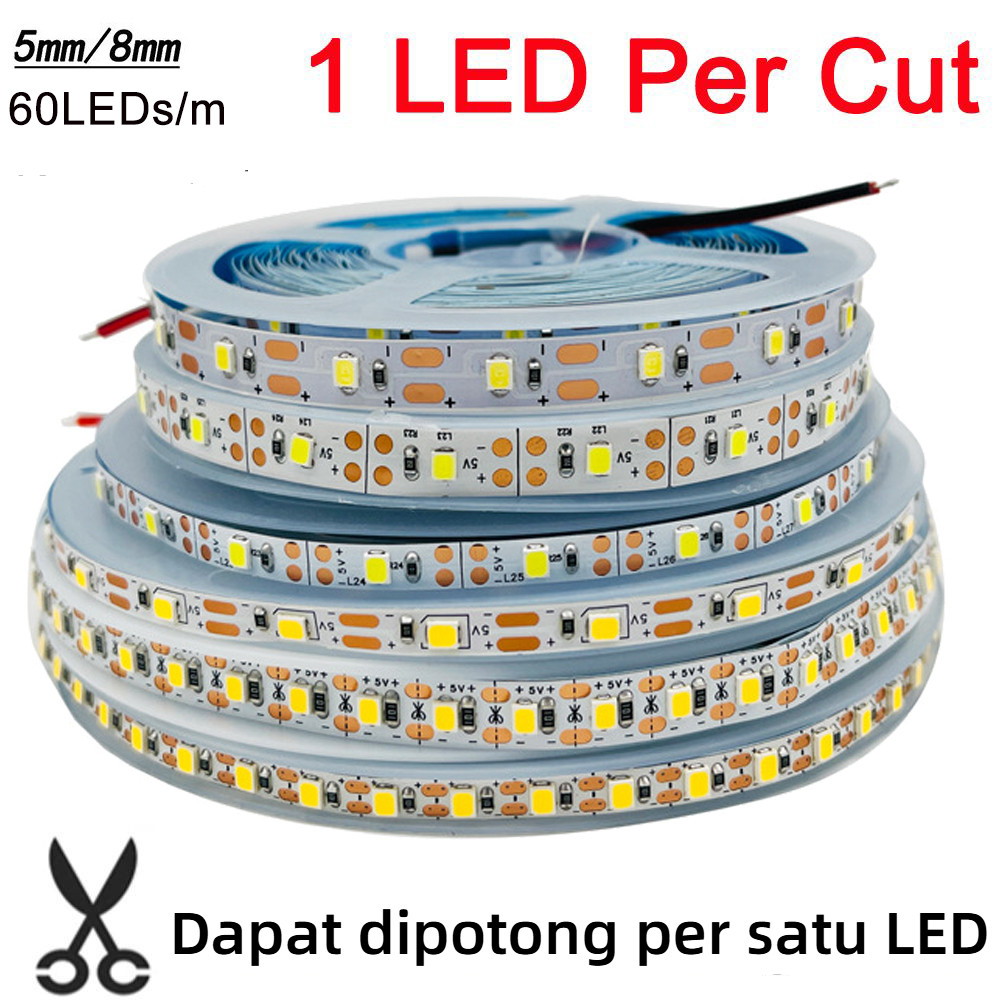 Jual DC 5V Lampu LED Strip 5mm 8mm 60LED/m SMD 2835 USB | Shopee Indonesia