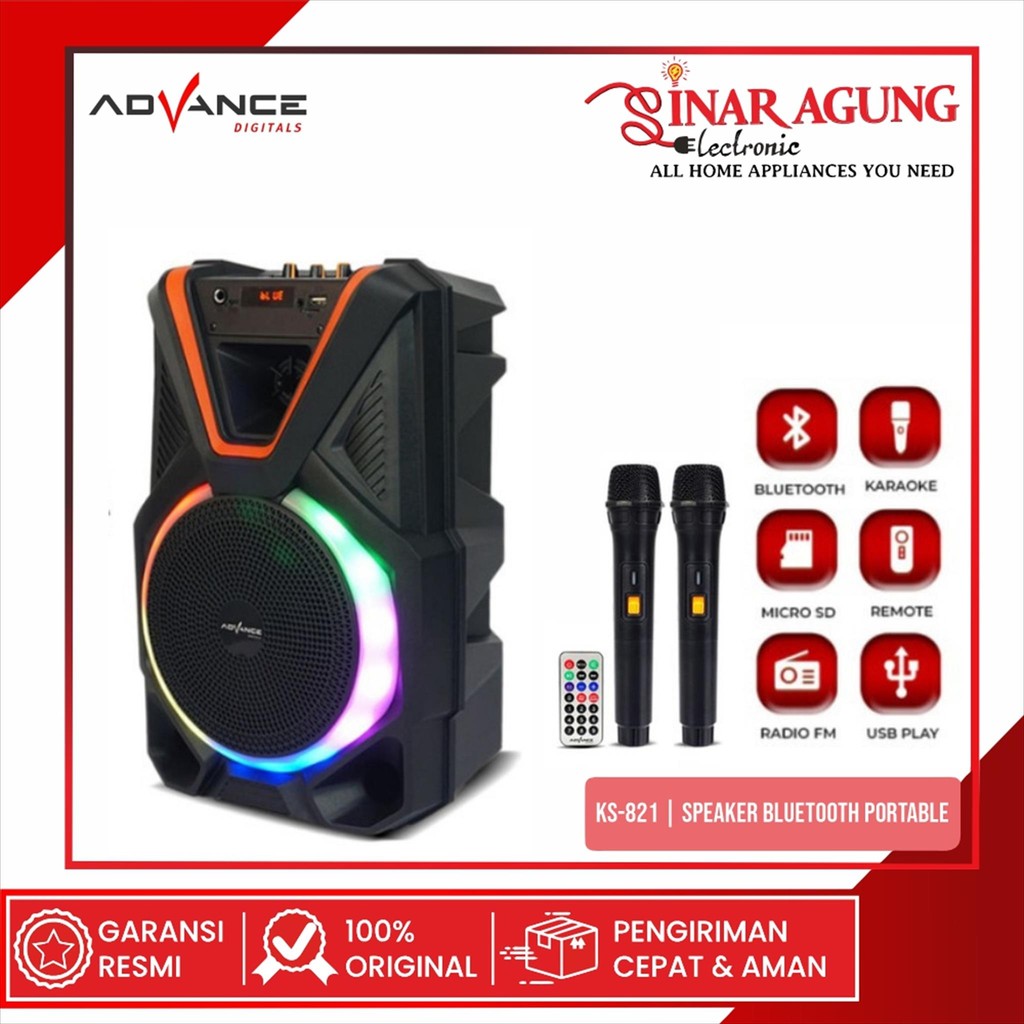 Jual ADVANCE KS-821 / KS82 SPEAKER BLUETOOTH PORTABLE 8 INCH MIC 2 PCS ...