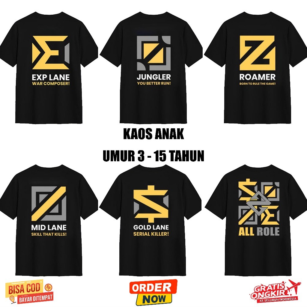 Jual KAOS ANAK ROLE MLBB CUSTOM NICK NAME NAMA LANE MOBILE LEGEND MID ...