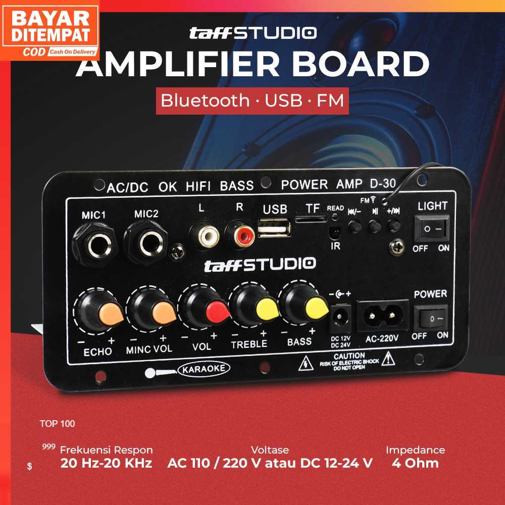Jual ( 100% ORI ) TaffSTUDIO Amplifier Board Audio Bluetooth USB FM Subwoofer DIY 40W - D30 ...