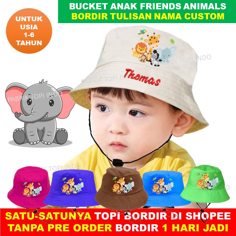 Jual Bucket Anak Sablon Friends Animals Pakai Tali Dan Bordir Nama Anak ...