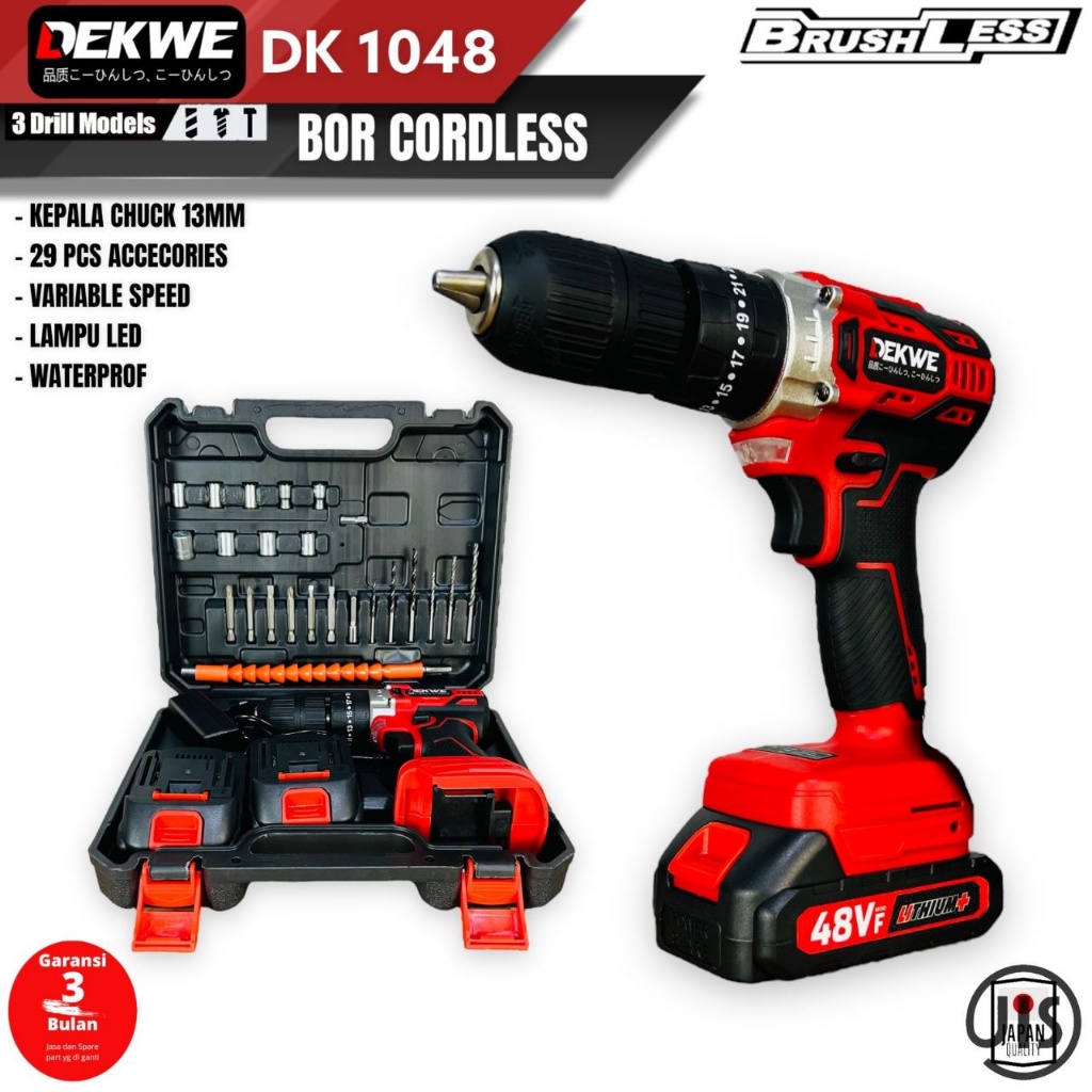 Jual Mesin Bor Cordless DEKWE DK 1048 impact drill 48V 13mm Mesin bor beton besi kayu 2 Baterai ...