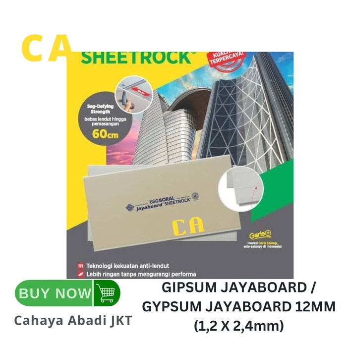 Jual GIPSUM/GYPSUM JAYABOARD 12MM (1,2 X 2,4mm) | Shopee Indonesia