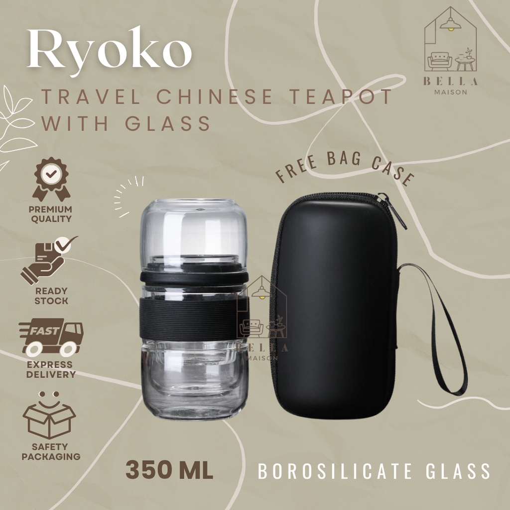 Jual GELAS BOTOL MINUM TEKO TEH SARINGAN SET 2 GELAS KACA FREE BAG CASE RYOKO Travel Chinese ...