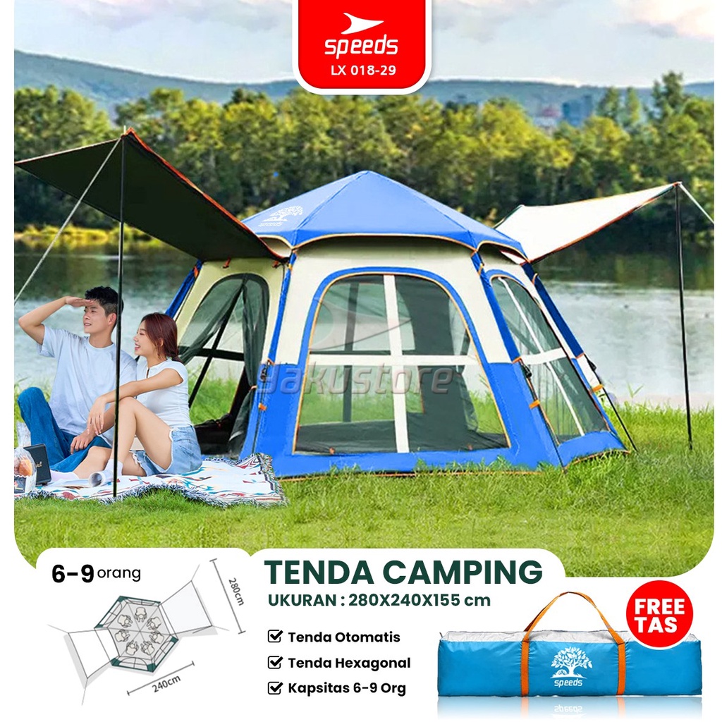 Jual SPEEDS Tenda Camping Besar Otomatis Portabel Muat 6-9 Orang 2 ...