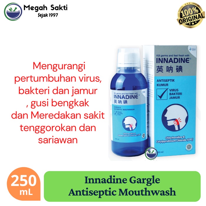 Jual Megah Sakti - INNADINE Gargle & Antiseptic Mouthwash | Obat Kumur Antiseptik 250 mL INNA ...