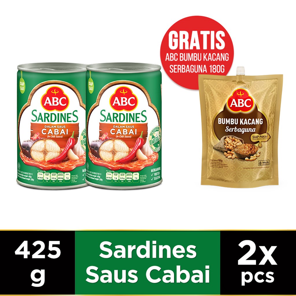 Jual ABC Sarden Cabai 425g Buy 2 Free ABC Bumbu Kacang Serbaguna 180 g ...