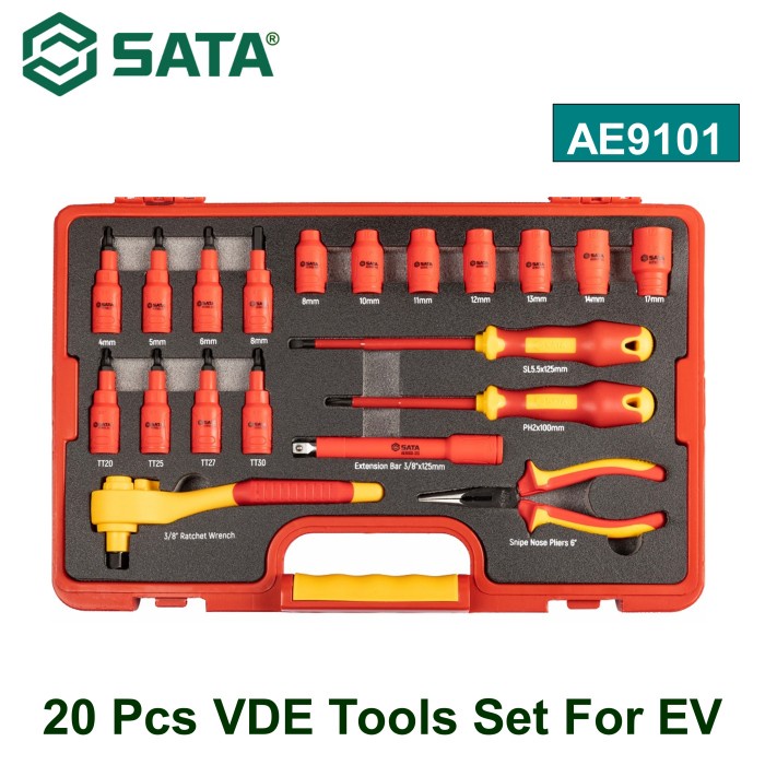 Jual SATA AE9101 Tool Kit Listrik 20 Pcs VDE Tools Set For EV | Shopee Indonesia