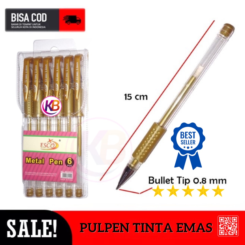 Jual Pen Gel Esco Tinta Emas 0.5mm / Pulpen Emas / Pupen Tinta Emas ...