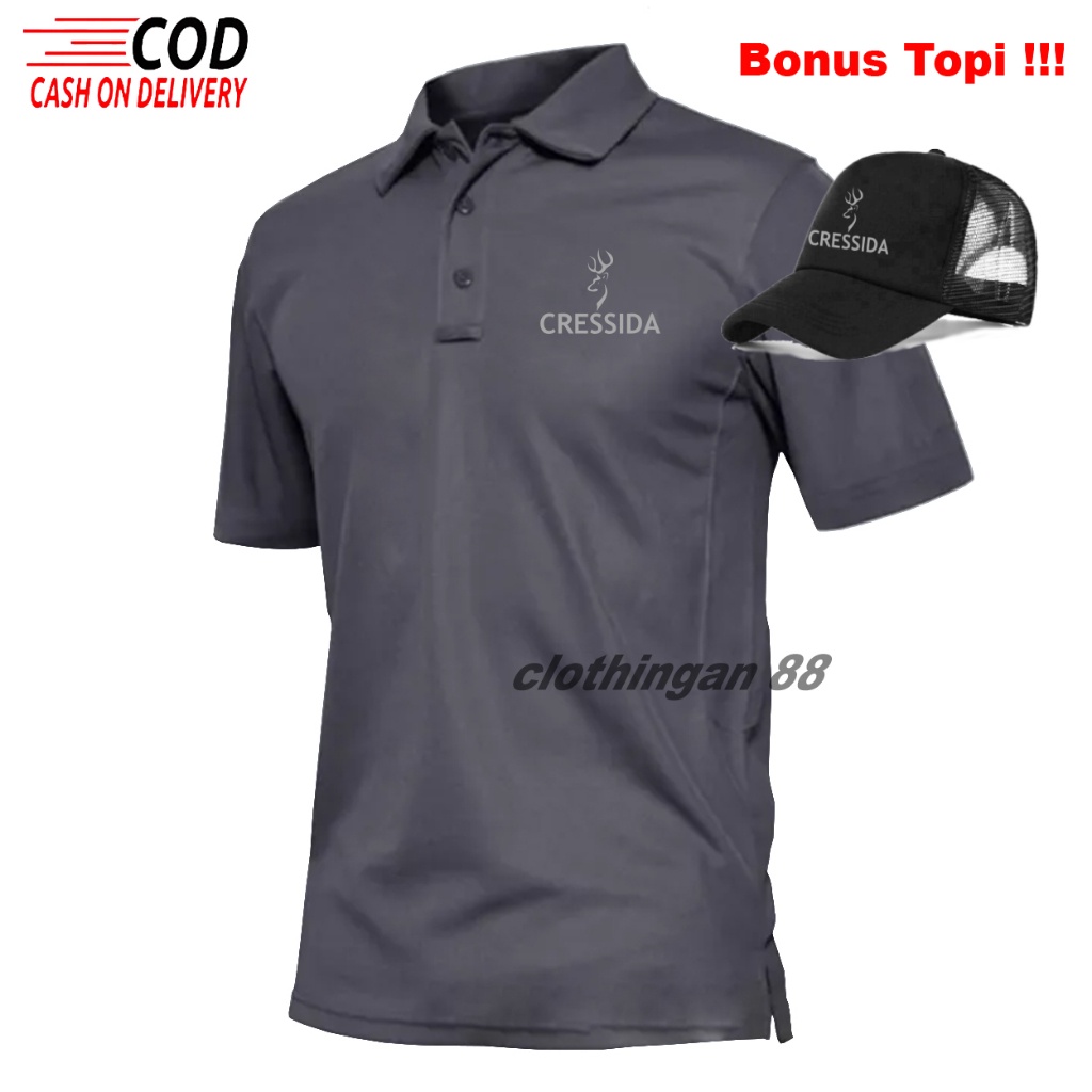 Jual Polo distro / Gratis Topi / Polo Cressida dada logo teks Abu ...