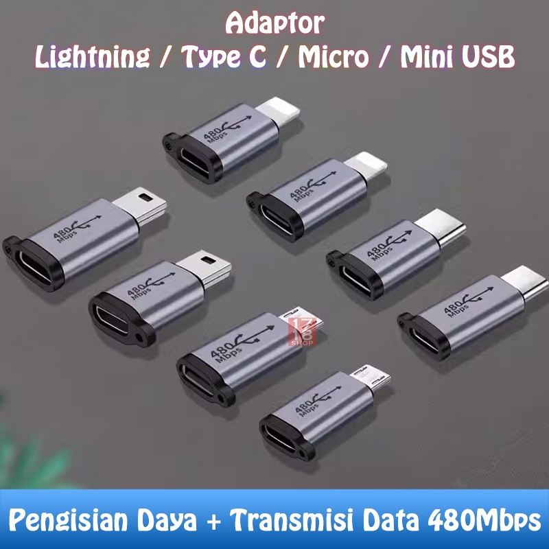 Jual Adapter Lightning / Type C / Mini USB / Micro Pengisian Daya ...