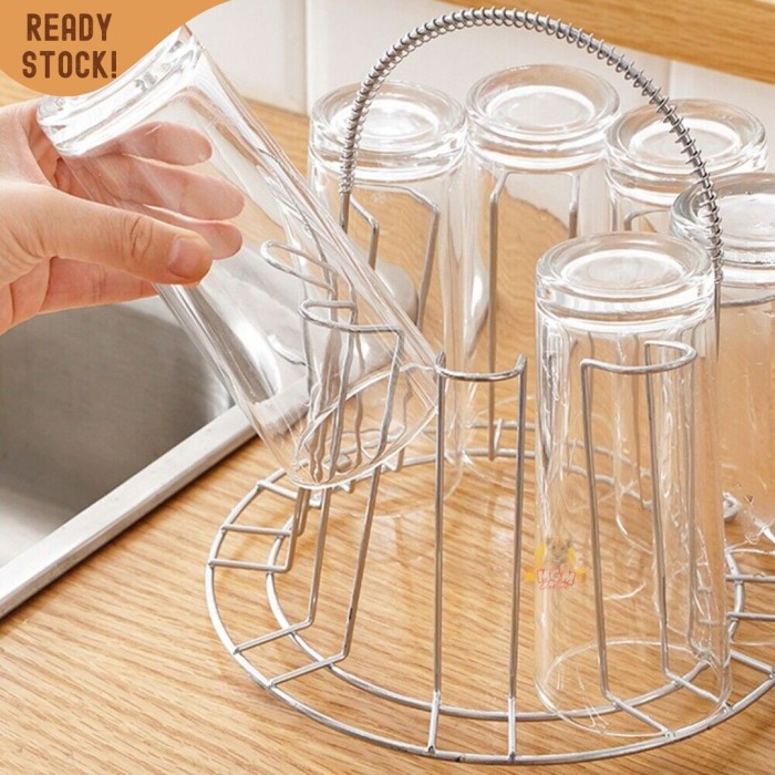 Jual Rak Gelas Stainless BULAT Tempat Gelas isi untuk 6 gelas | Shopee Indonesia