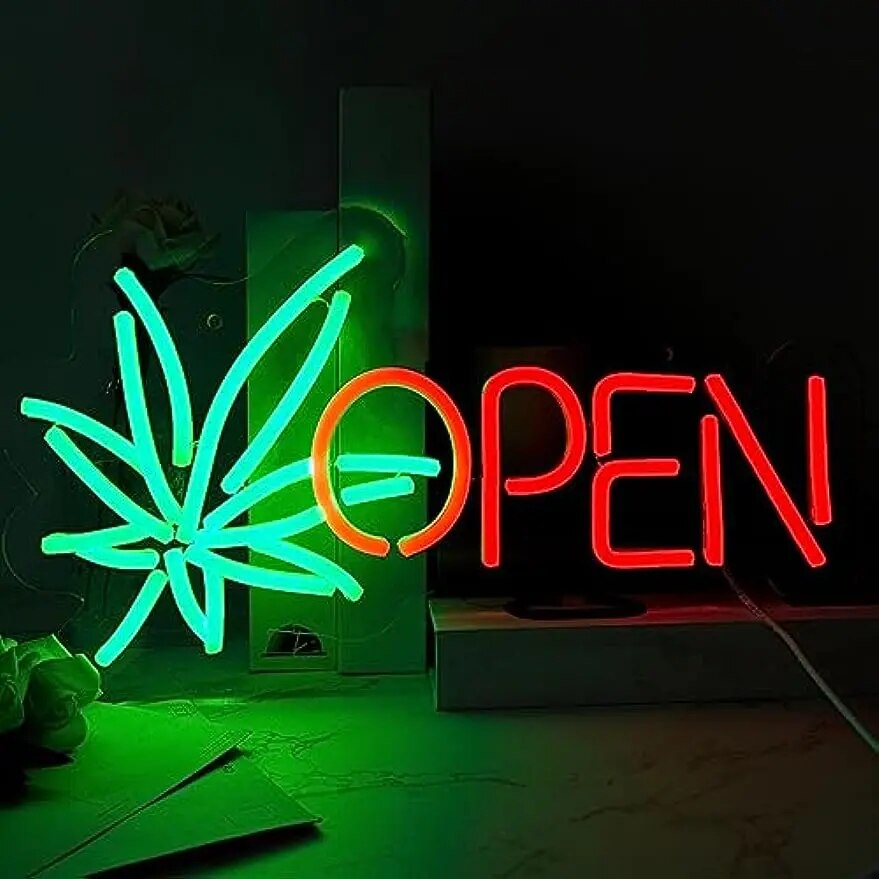 Jual Open Neon Sign for Wall Decor Neon Green Leaf LED Signs for ...