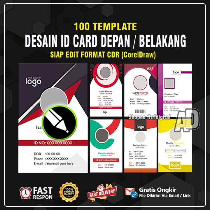 Jual 100 Template ID CARD Format CDR CorelDraw Premium Siap Edit ...
